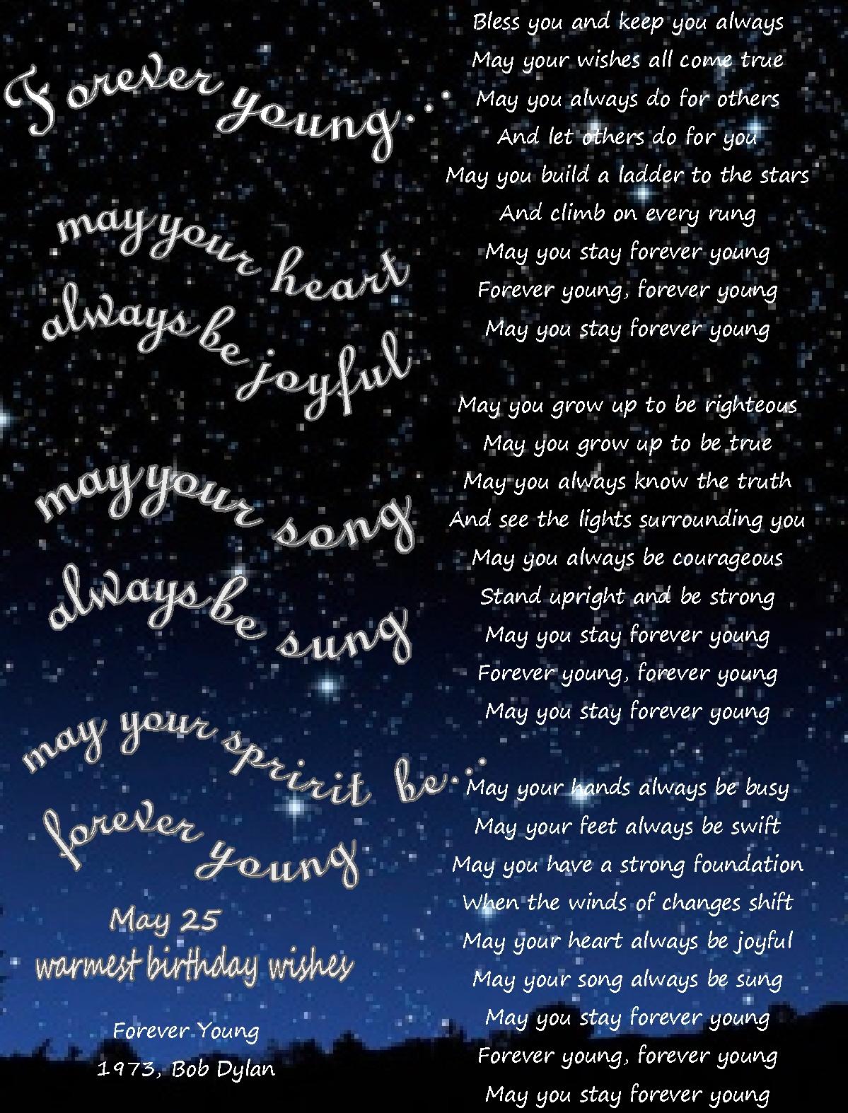 “May your heart always be joyful…may your spirit always be true ...